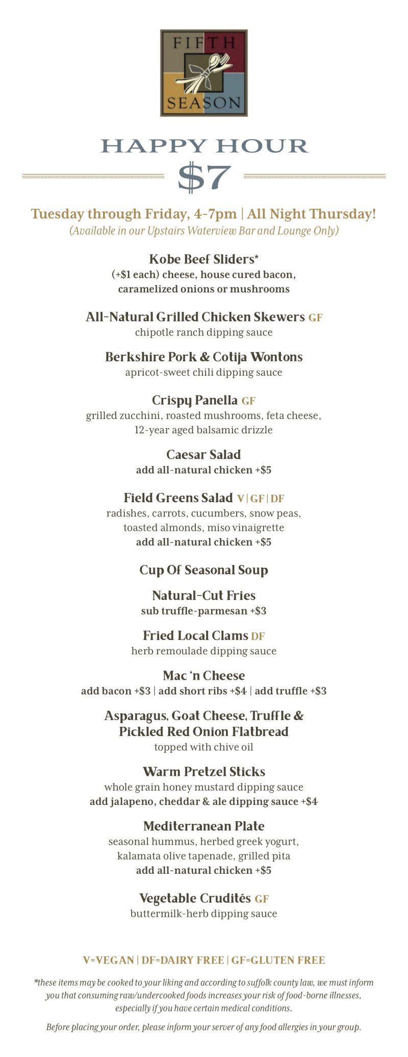 Spring Happy Hour Menu – The Fifth Season