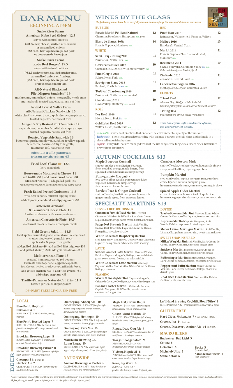 Seasonal Menus – The Fifth Season