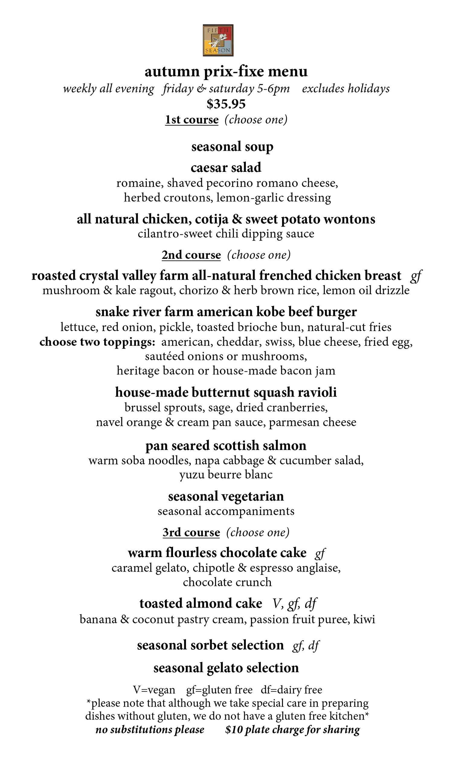 Seasonal Menus – The Fifth Season