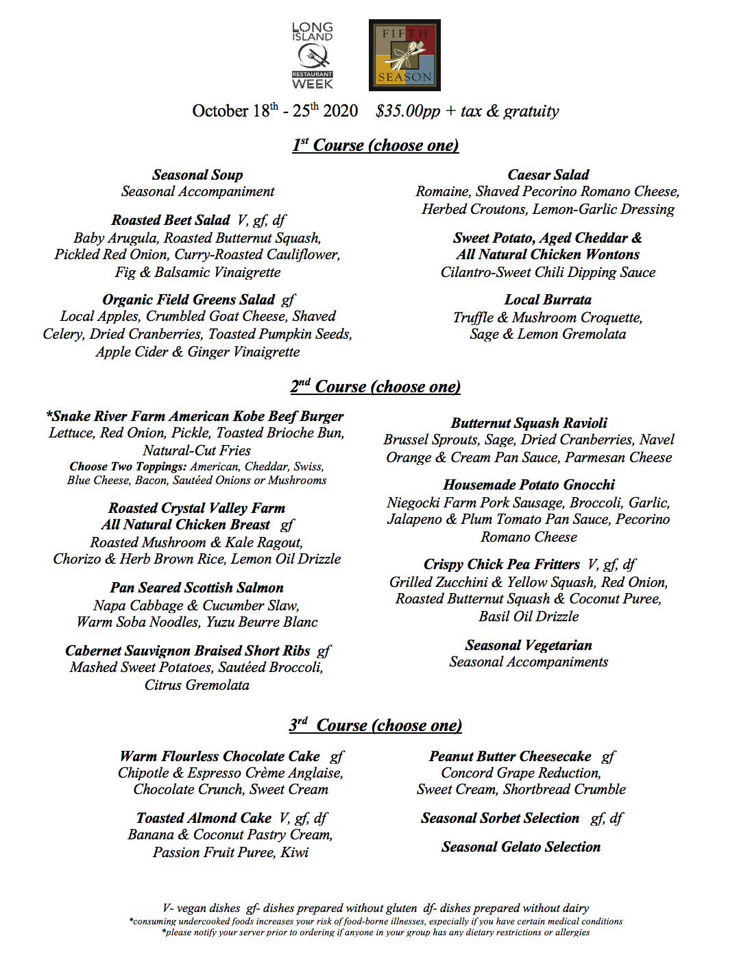 Restaurant Week October 2020 Menu – The Fifth Season
