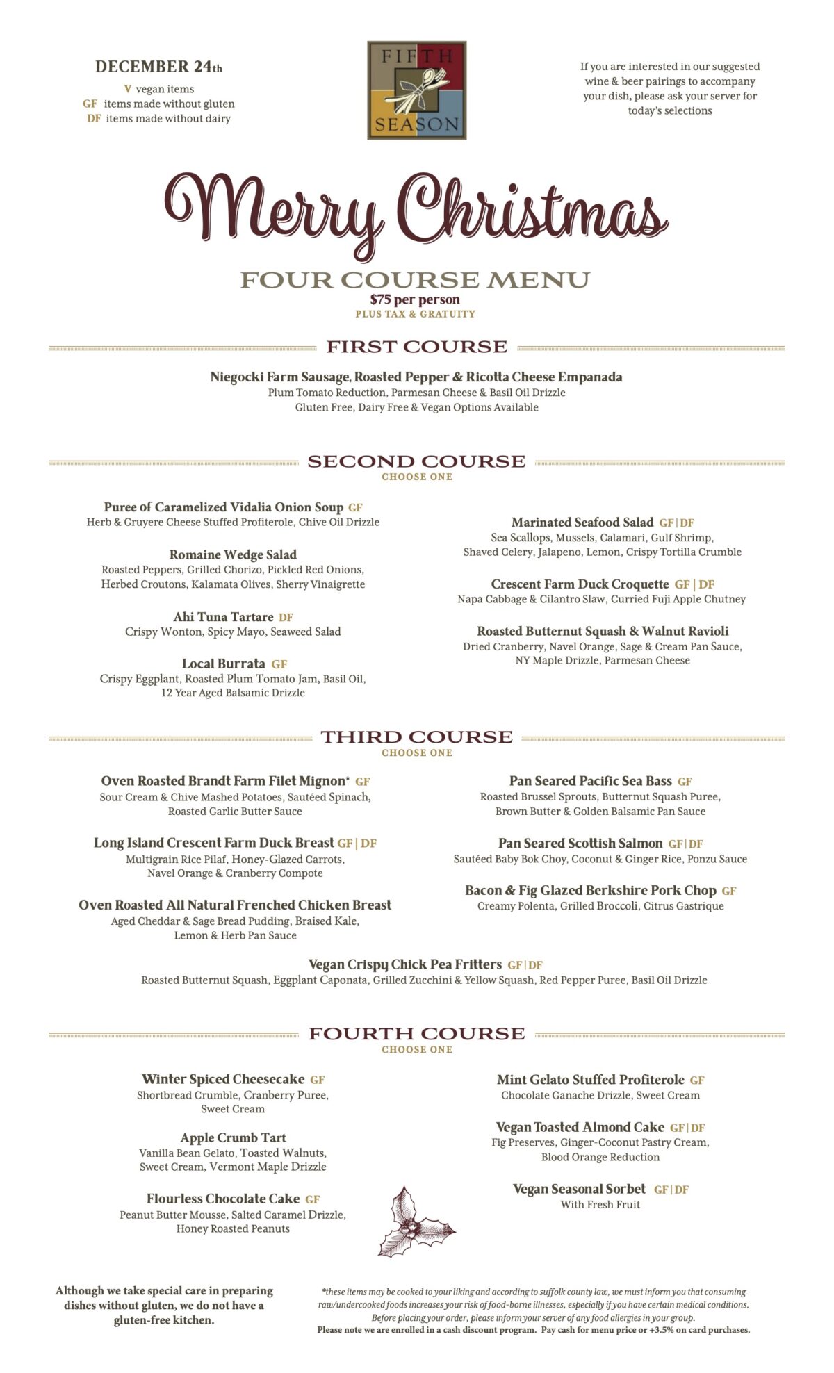Christmas Eve Dinner Menu – The Fifth Season