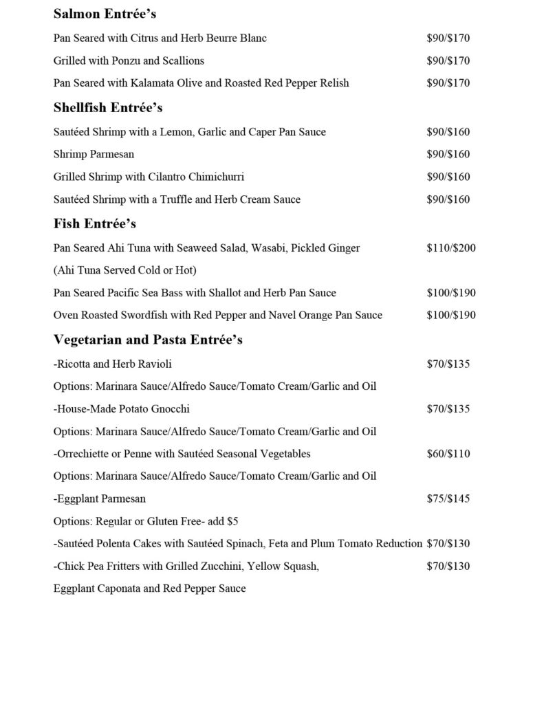Private Dining Menus – The Fifth Season